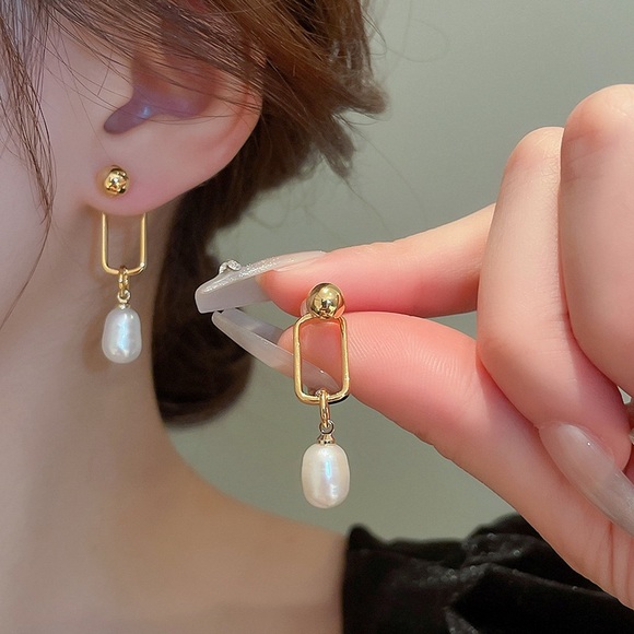 Jewelry | Pearl Stone Gold Front Back Earrings | Poshmark